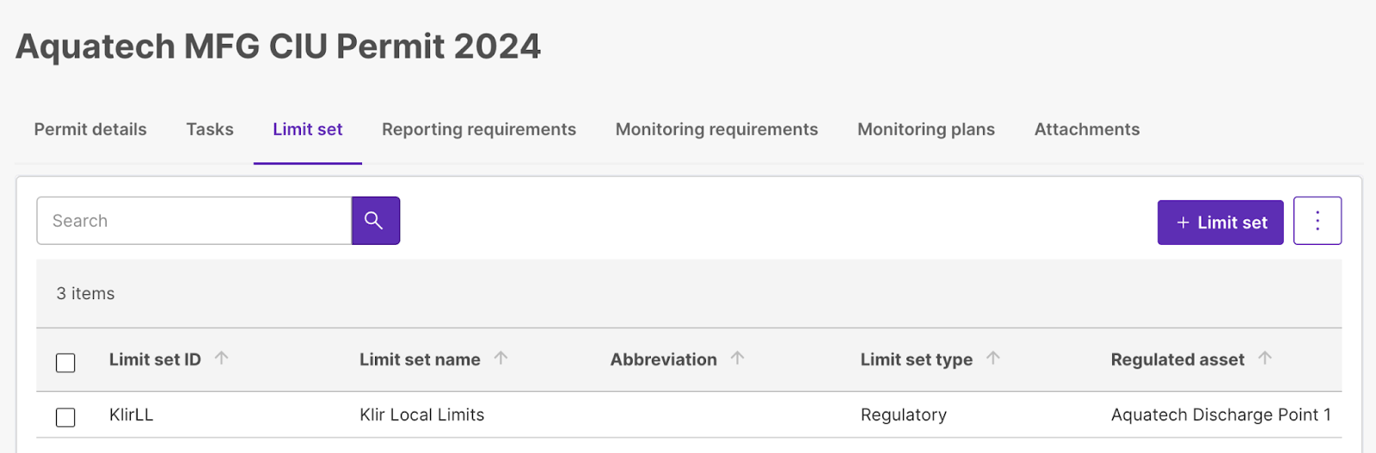 Configuring a Limit Set